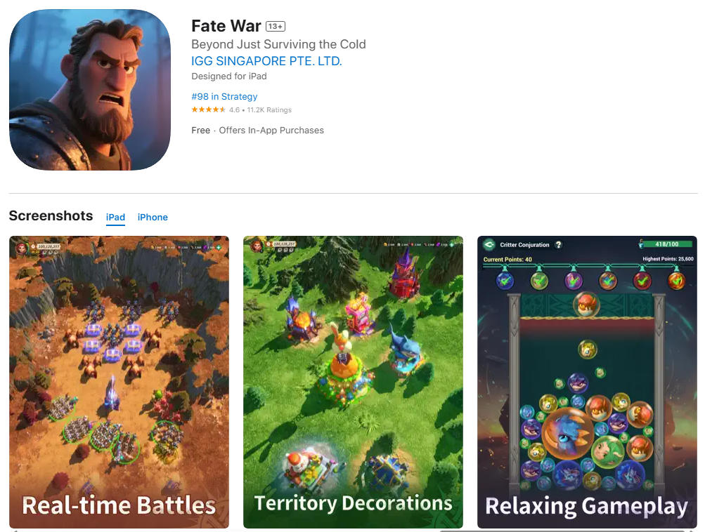 策略游戏剧烈洗牌！IGG休闲SLG《Fate War》MAU破百万、流水超2000万 | 游戏大观 | GameLook.com.cn